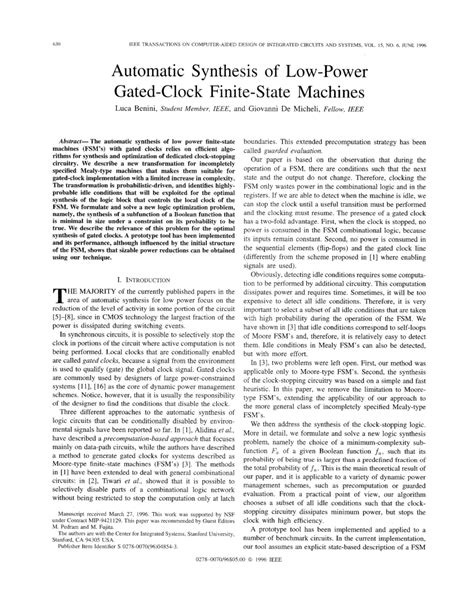 Pdf Automatic Synthesis Of Low Power Gated Clock Finite State Machines