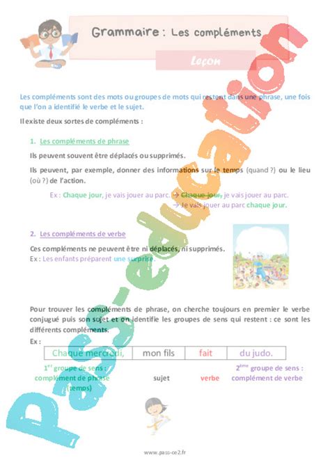 Les compléments de phrase et les compléments de verbe Leçon de grammaire pour le ce Cycle