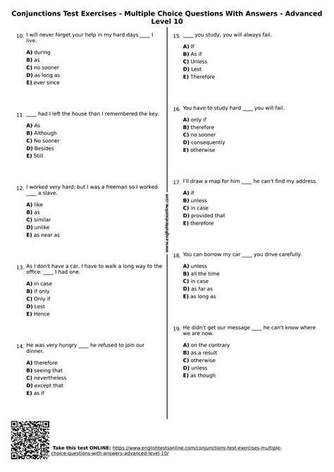 solution 509 conjunctions test exercises multiple choice questions