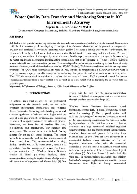 Pdf Water Quality Data Transfer And Monitoring System In Iot