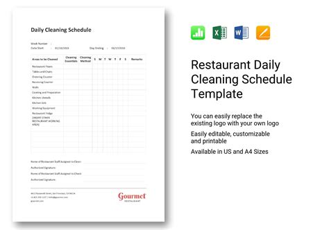 Restaurant Daily Cleaning Schedule Template Best Templates