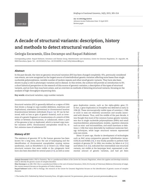 1articulo 2015 Escaramis A Decade Of Structural Variants Pdf Dna