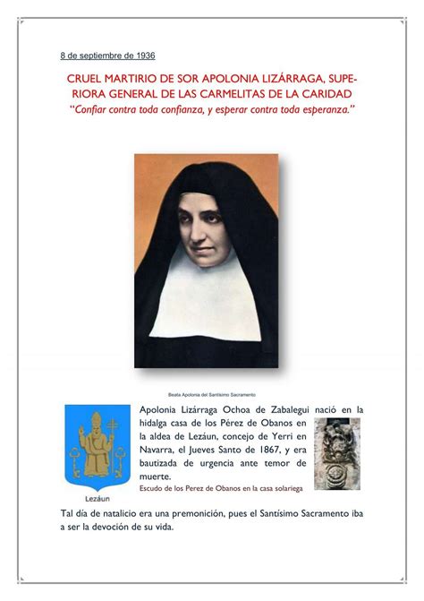 Beata Sor Apolonia Lizarraga Superiora General Hispania Martyr