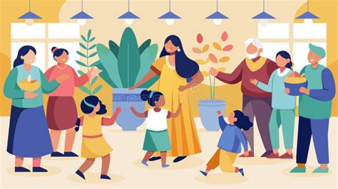 Families Gathered In A Community Center With Elders Passing Down The