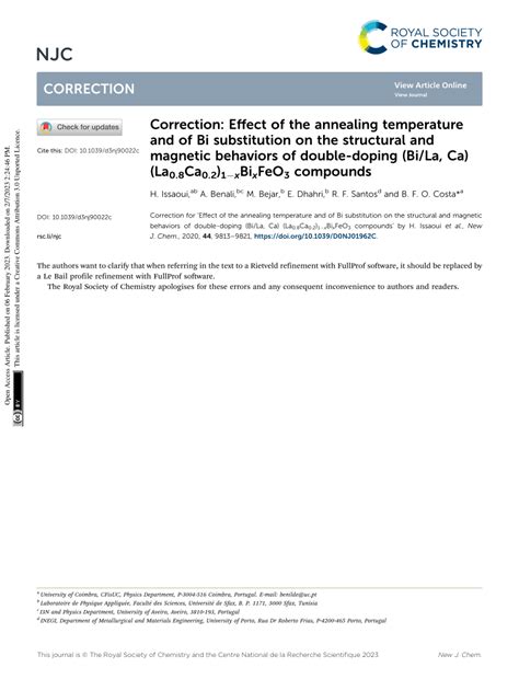 Pdf Correction Effect Of The Annealing Temperature And Of Bi Substitution On The Structural