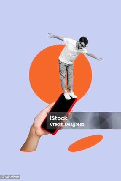 스케치 이미지 복합 아트웍 3d 사진 콜라주 검은 색 흰색 실루엣 힙 스터 남자 균형 Hude 스마트 폰 화면 큰 손에 개최 35 39세에 대한 스톡 사진 및 기타 이미지