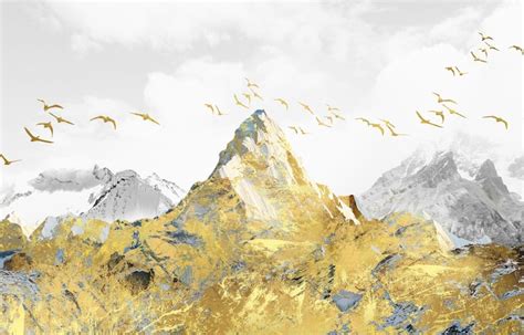 현대 추상 미술 벽 풍경화 황금 배경 풍경 세련된 벽지 프리미엄 사진