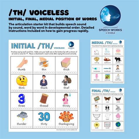 Voiceless Th Articulation Worksheets Initial Medial Final Word
