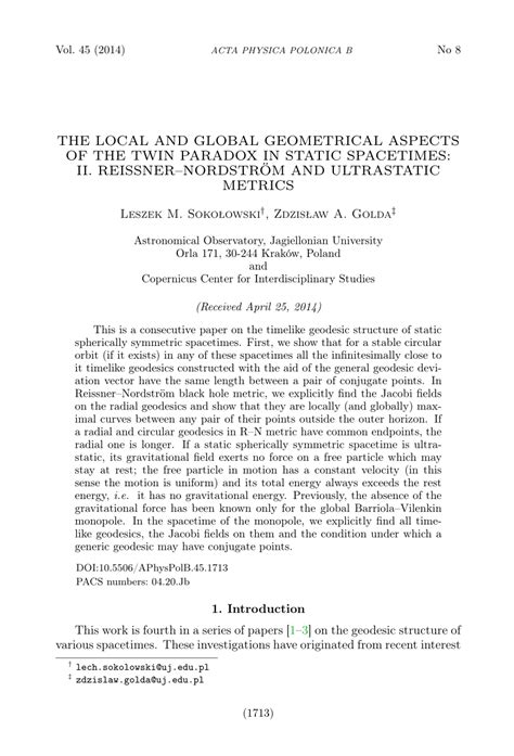 Pdf The Local And Global Geometrical Aspects Of The Twin Paradox In Static Spacetimes Ii