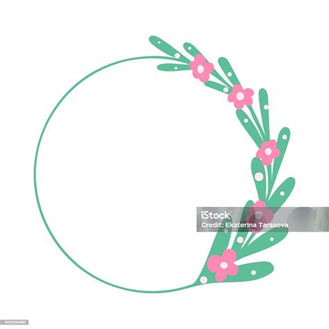 웨딩 로고 미니멀리즘 기하학적 꽃무늬 빈 프레임 나뭇가지와 꽃이 있는 붓글씨 둥근 모양 녹색과 분홍색 벡터 0명에 대한 스톡