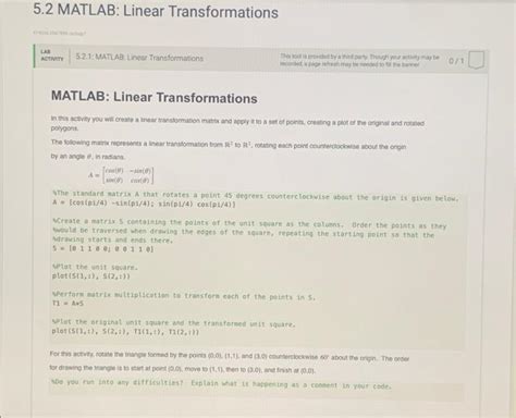 Solved Matlab Linear Transformations In This Acsivity You