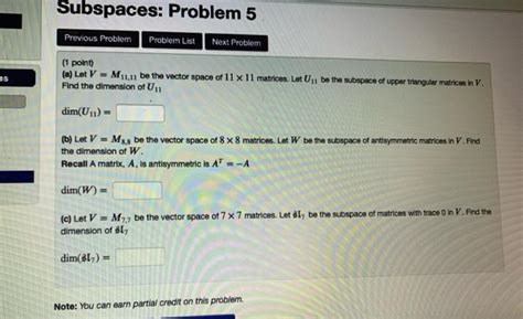 Solved Subspaces Problem 5 Previous Problem Problem List