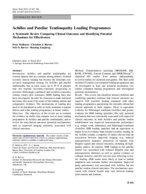 Pdf Achilles And Patellar Tendinopathy Loading Programmes A