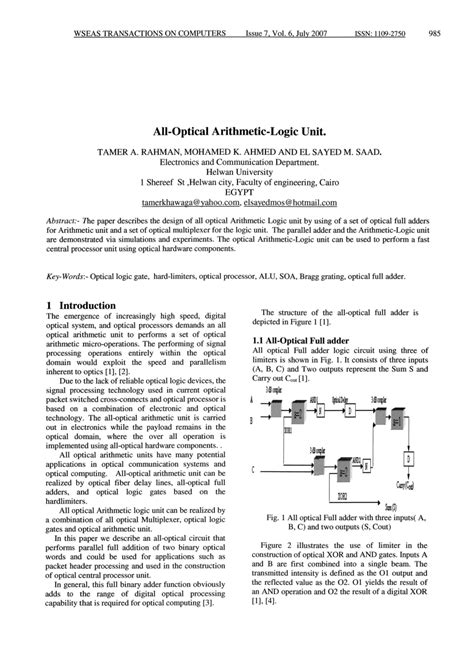 pdf all optical arithmetic logic unit
