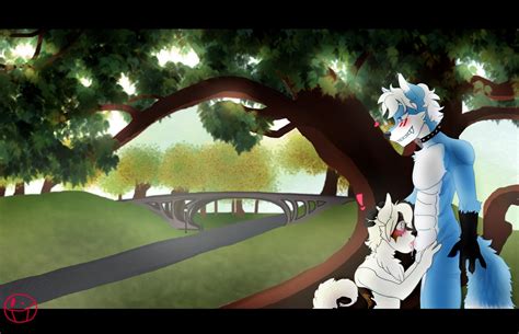 Rule 34 Anthro Behind Tree Big Tree Black Markings Blue Eyes Blue Fur