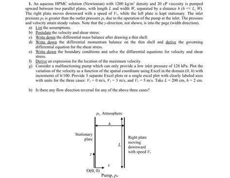 Solved An Aqueous Hpmc Solution Newtonian ﻿with 1200kgm3