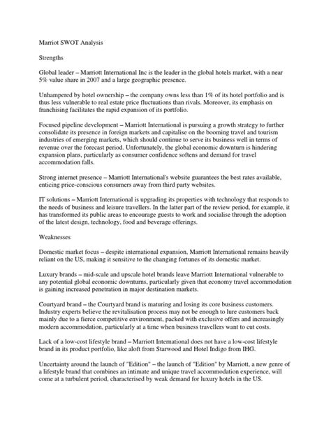 Marriot Swot Analysis Pdf Marriott International Brand