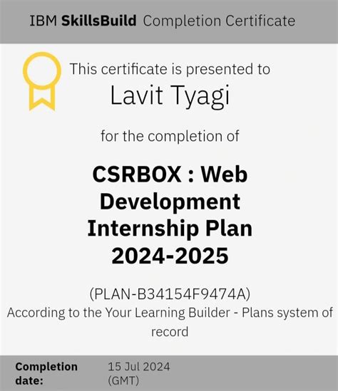 Thrilled To Share That I Have Successfully Completed The Web Development Internship Plan By Ibm