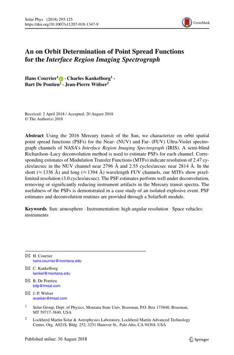 Pdf An On Orbit Determination Of Point Spread Functions For The Interface Region Imaging