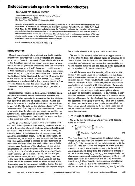 Pdf Dislocation State Spectrum In Semiconductors