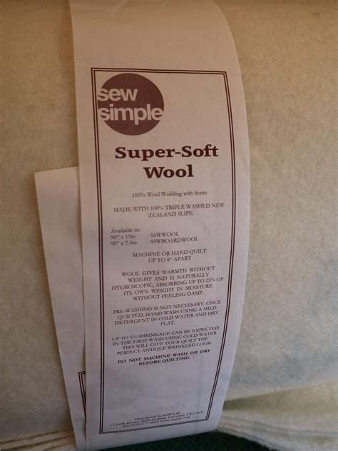 100 Wool Wadding Batting With Scrim 100 Perc Triple Washed New Zealand Slipe Width 90 Inches