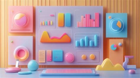 colorful 3d data visualization dashboard with graphs and charts in a