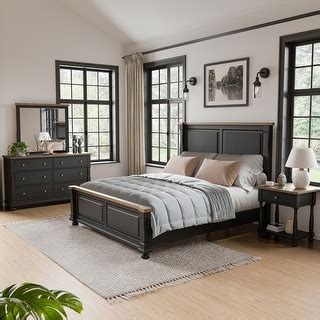 Furniture Of America Lucan Modern 4 Piece Farmhouse Black Solid Wood