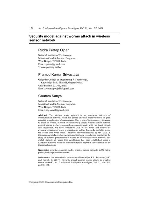Pdf Security Model Against Worms Attack In Wireless Sensor Network