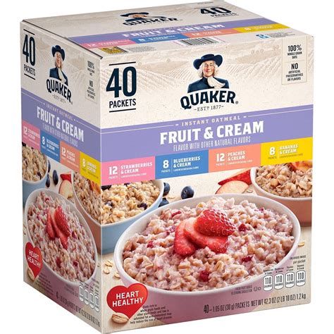 Quaker Instant Oatmeal Assorted Mixed Fruits And Cream Variety Pack 40