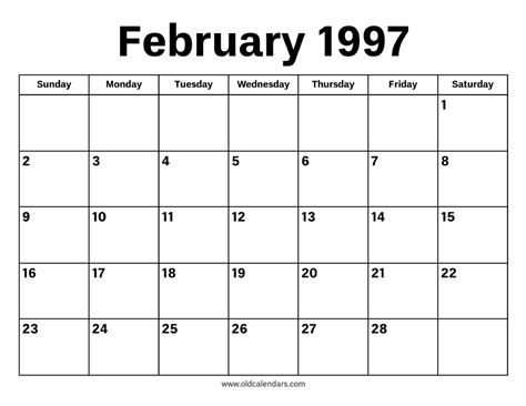 February 1997 Calendar Printable Old Calendars