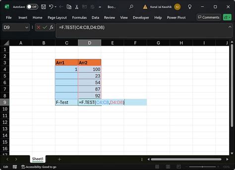 advanced excel f test function