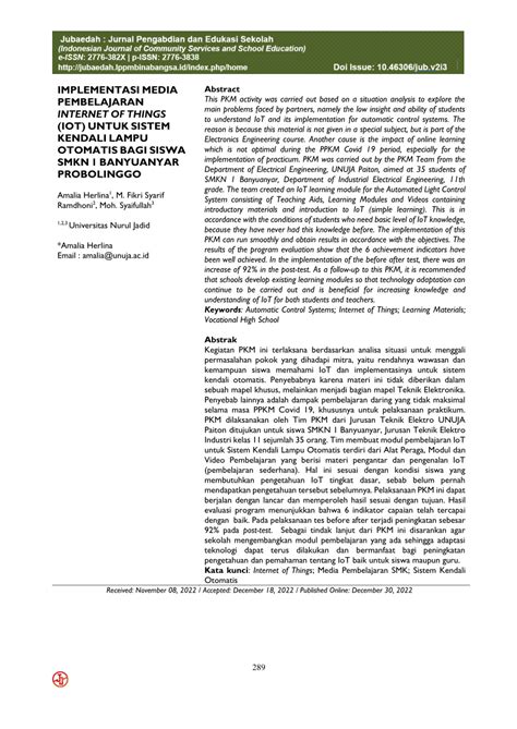 Pdf Implementasi Media Pembelajaran Internet Of Things Iot Untuk Sistem Kendali Lampu