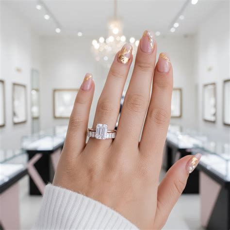 Yellow Gold 35ct Emerald Cut Engagement Ring And Emerald Cut Band From