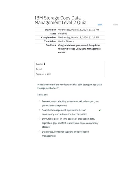 Ibm Storage Copy Data Management Level 2 Quiz Pdf Disaster Recovery Cloud Computing