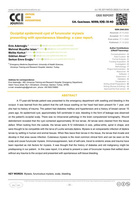 Pdf Occipital Epidermoid Cyst Of Furuncular Myiasis Presenting With