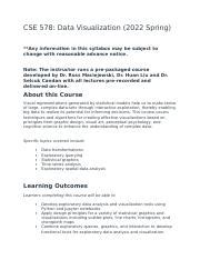 CSE 578.docx - CSE 578: Data Visualization 2022 Spring *Any information in this syllabus may be ...