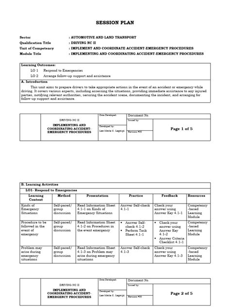 My Session Plan Pdf Learning Emergency