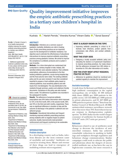 Pdf Quality Improvement Initiative Improves The Empiric Antibiotic Prescribing Practices In A
