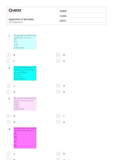 50 Derivatives Of Integral Functions Worksheets For 12th Class On