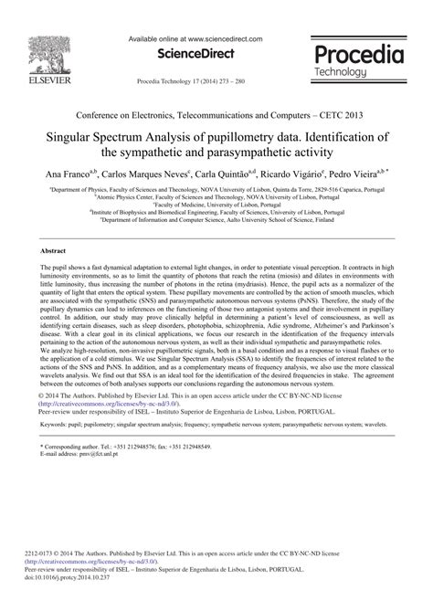 Pdf Singular Spectrum Analysis Of Pupillometry Data Identification Of The Sympathetic And