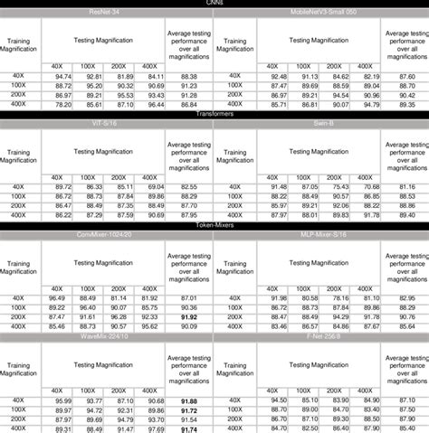 Results Of Inter Magnification Classification Performance Of All Cnn Download Scientific