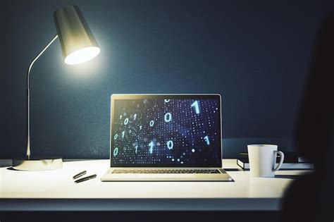 Premium Photo Modern Computer Monitor With Creative Abstract Binary