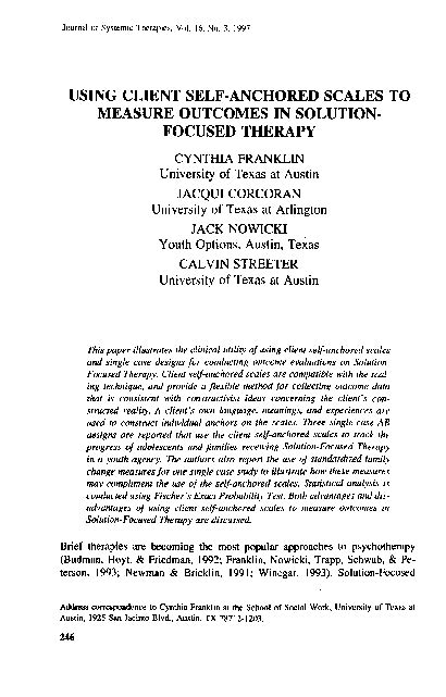 Pdf Using Client Self Anchored Scales To Measure Outcomes In Solution