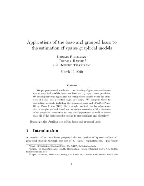 Pdf Applications Of The Lasso And Grouped Lasso To The Estimation Of