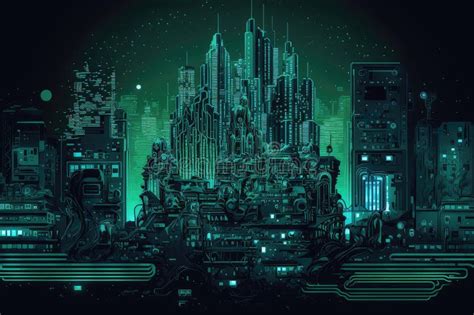 Abstract Digital Background With Circuit Board Patterns In Shades Of Blue And Green Resembling