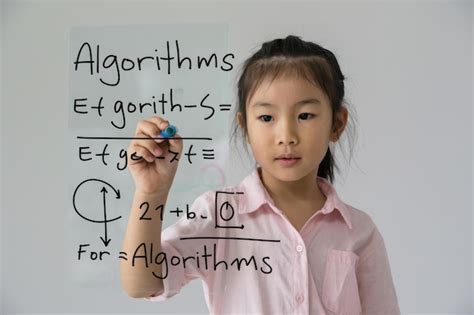 Young Asian Girl Writing Algorithms Glass Board Stem Education Young