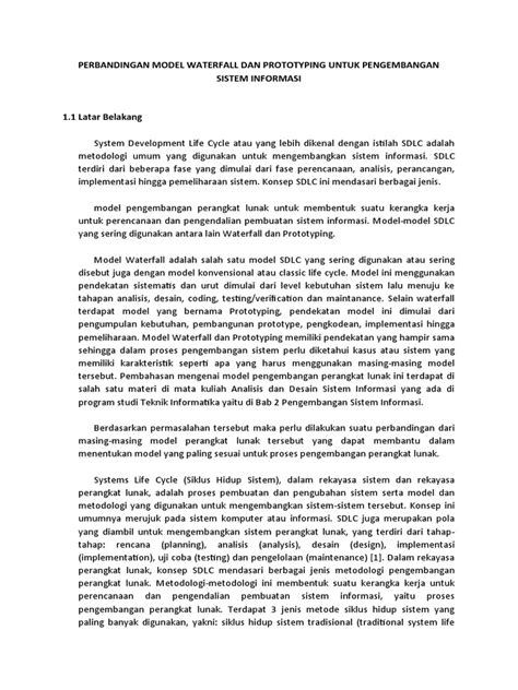 Perbandingan Model Waterfall Dan Prototyping Untuk Pengembangan Sistem Informasi Pdf