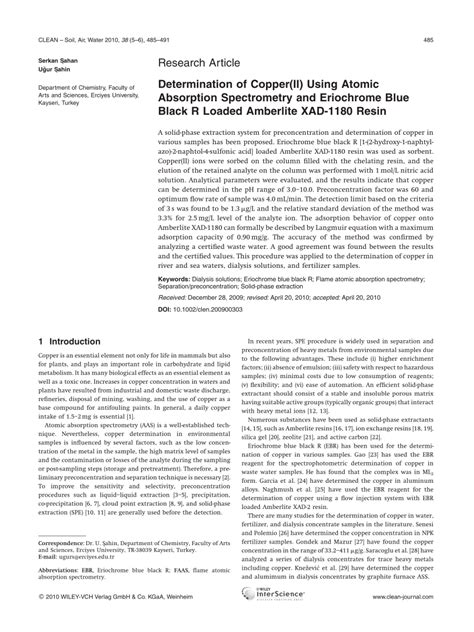 Pdf Determination Of Copper Ii Using Atomic Absorption Spectrometry And Eriochrome Blue Black