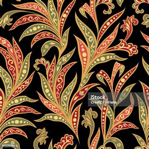 꽃과 잎이 검은 배경 위에 꽃 완벽 한 패턴입니다 아랍어 패브릭 장식 배경입니다 꽃 민족 오리엔탈 장식 0명에 대한 스톡 벡터 아트 및 기타 이미지 Istock