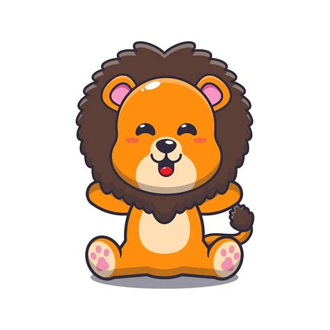 귀여운 사자 만화 터 일러스트레이션 프리미엄 벡터